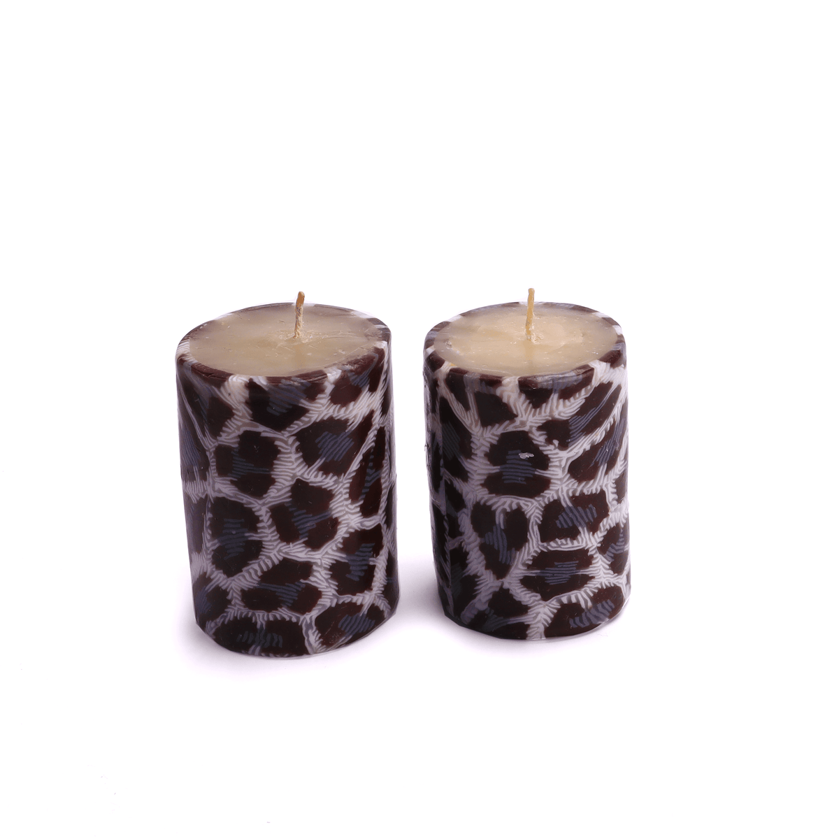 Brown Leopard Pillar Candle Gift Set, 2 x Mini Pillars