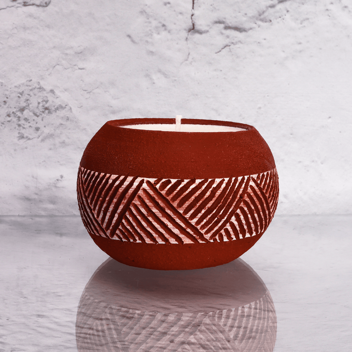 Soy Wax Clay Pot Candle - Red & White : Unique Home Decor