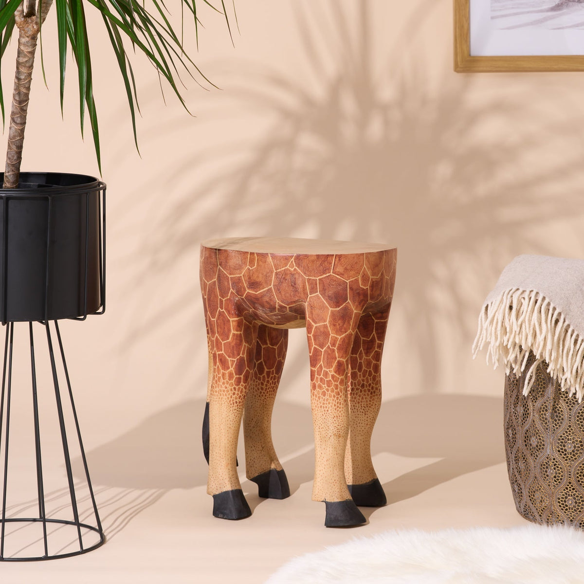 Tree Trunk Giraffe Stool - Hand Carved