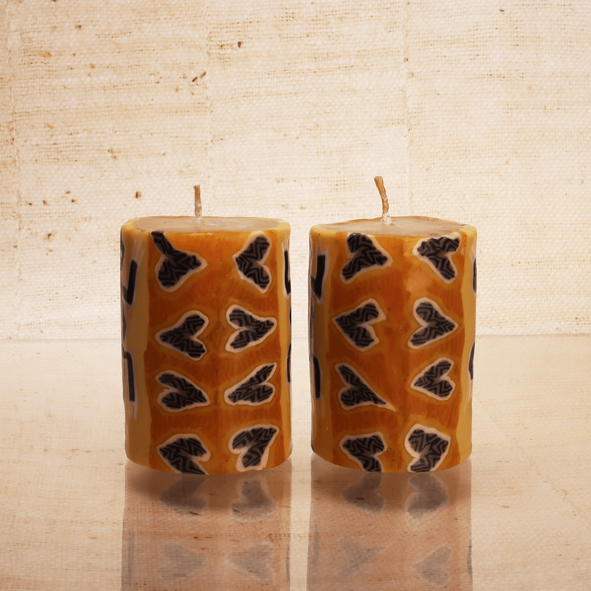Lizard Symbol Pillar Candle Gift Set, 2 x Mini Pillars